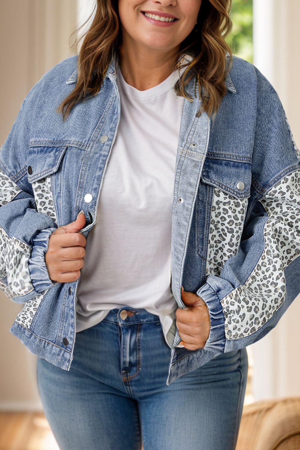Plus Size Leopard Denim Jacket - Trendy & Stylish